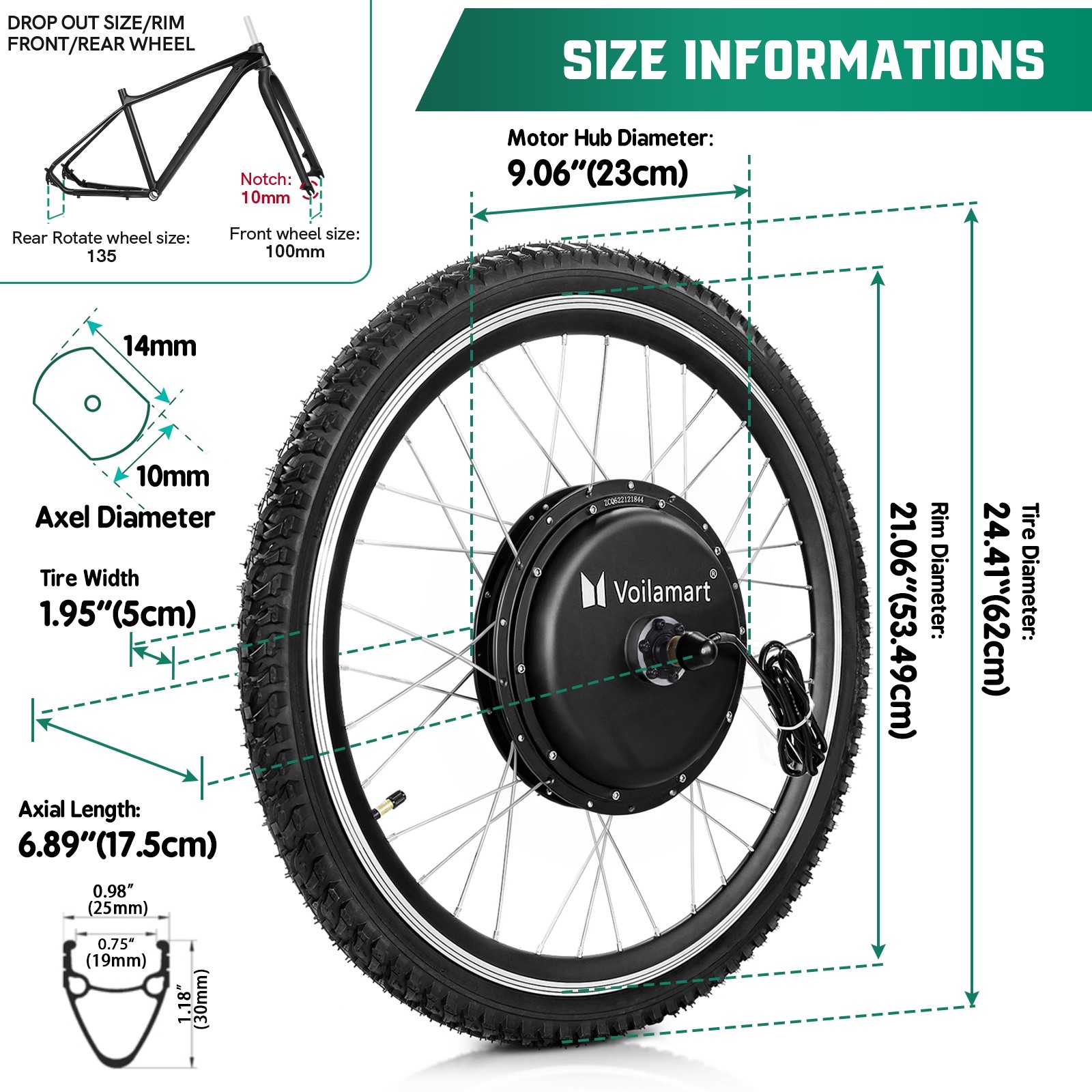 Voilamart 24" 48V 1000W Waterproof Electric Bike Bicycle Conversion Kit ...