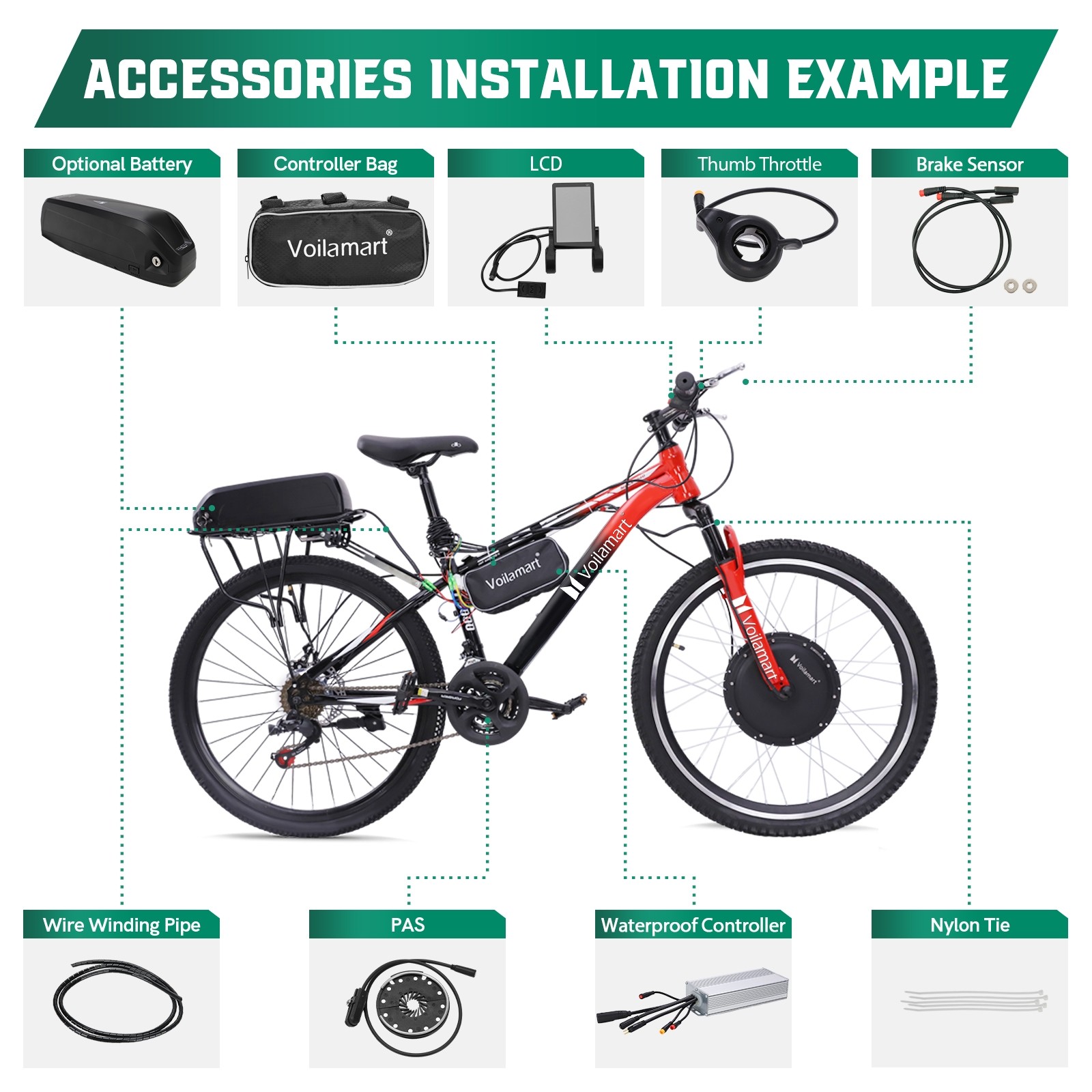 Voilamart Pro 26" 48V 1200W Waterproof Electric Bicycle Conversion Kit ...