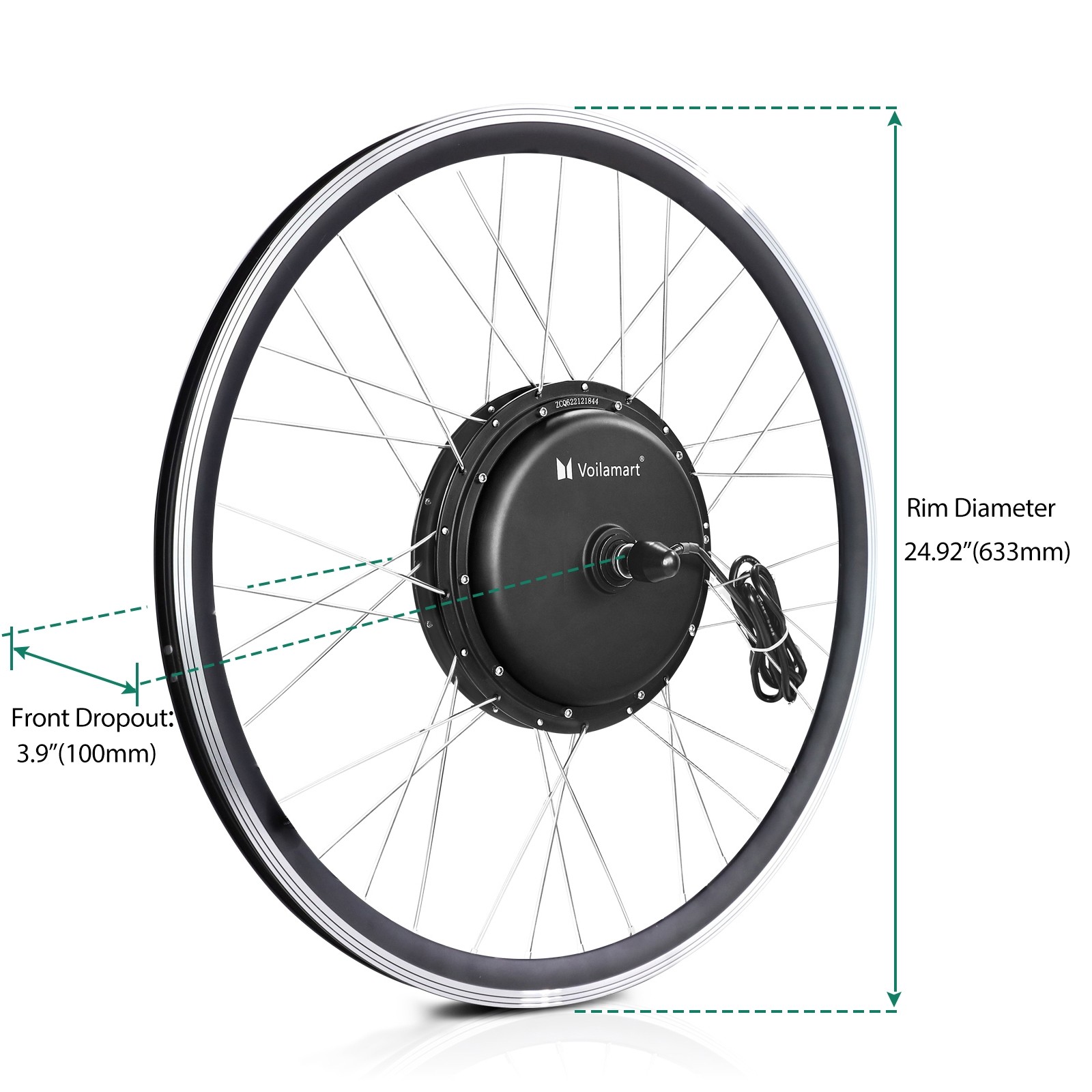 48V 1000W 28" Front Brushless Gearless Hub Motor Wheel