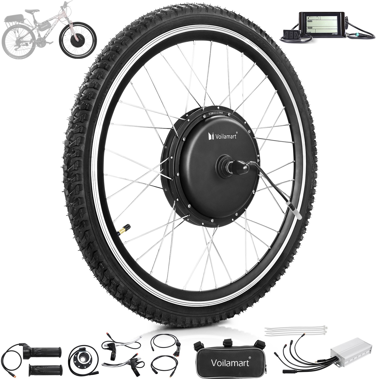 Voilamart Waterproof 48V 1000W 26" Front Wheel Electric Bicycle ...